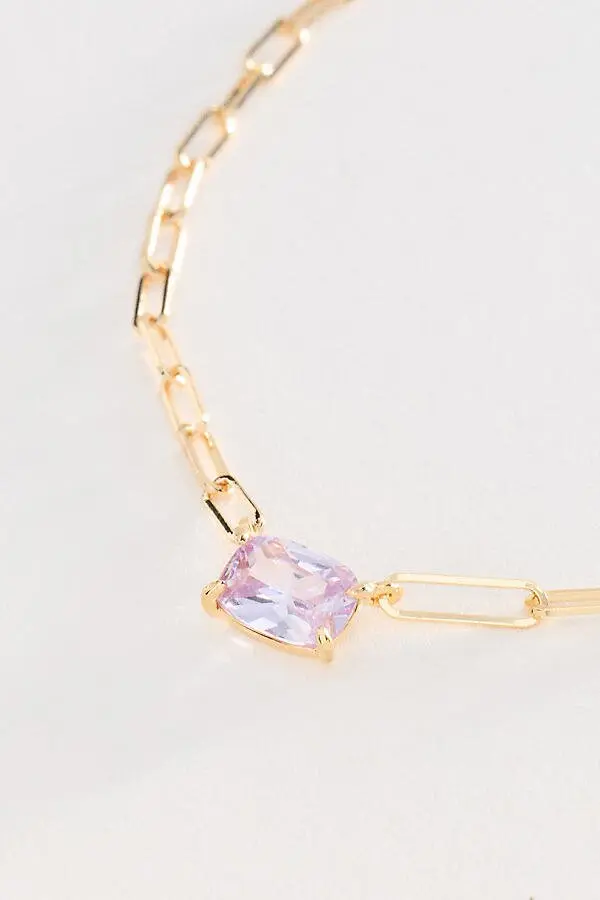Anthropologie Suspended Crystal Link Necklace - Light Amethyst