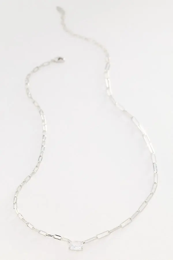 Anthropologie Suspended Crystal Link Necklace - Silver/clear
