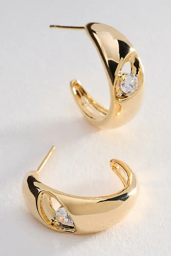 Anthropologie Embedded Crystal Hoop Earrings - Gold