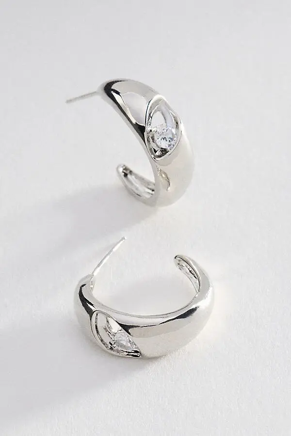 Anthropologie Embedded Crystal Hoop Earrings - Silver