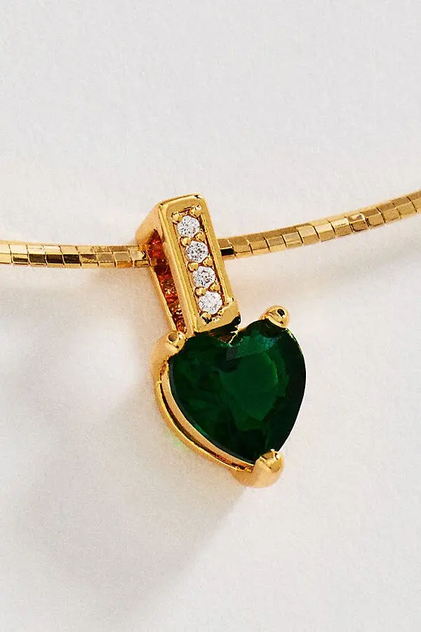 Anthropologie Short Crystal Pendant Necklace - Emerald