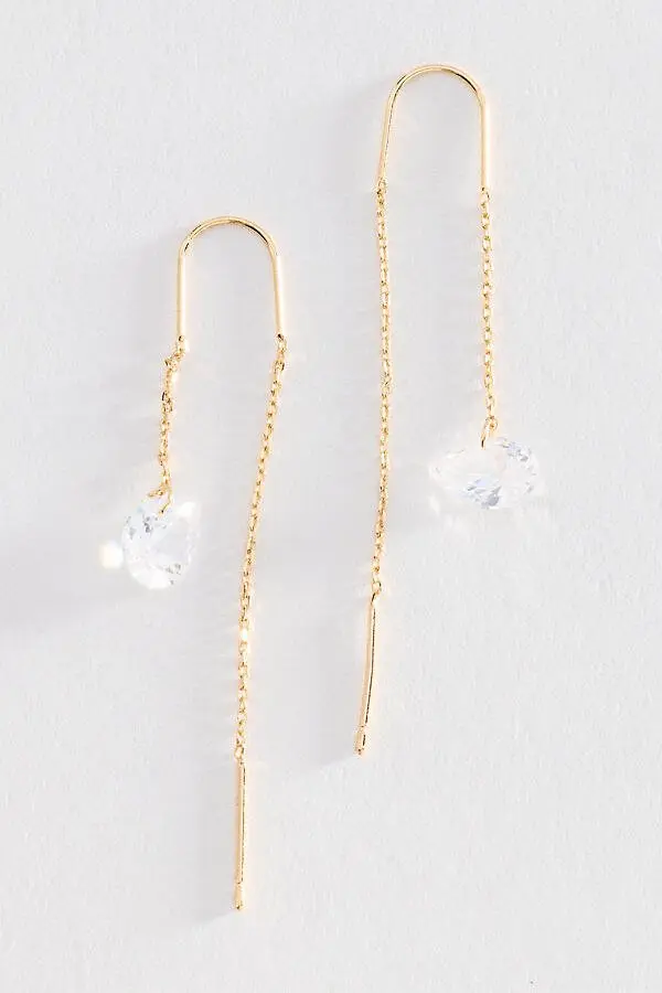 Anthropologie Crystal Chain Threader Earrings - Gold