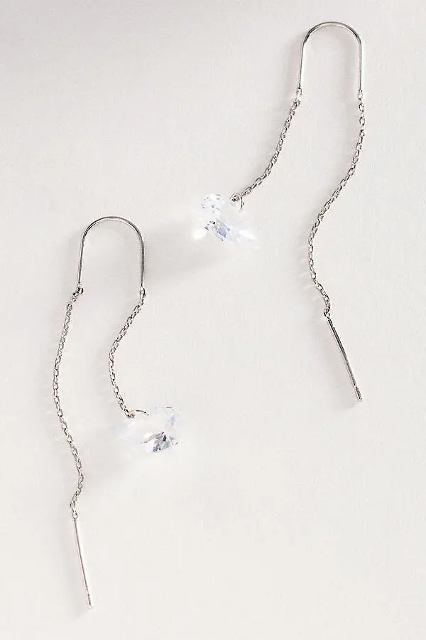 Anthropologie Crystal Chain Threader Earrings - Silver