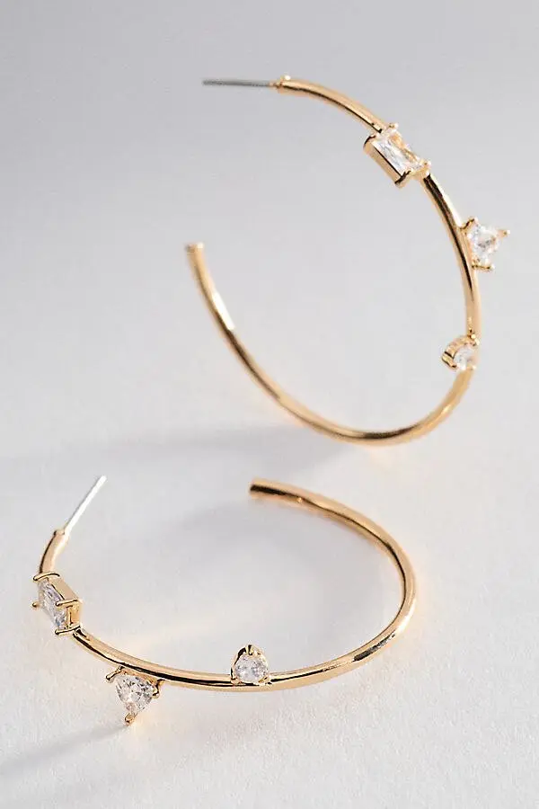 Anthropologie Tri-crystal Hoop Earrings - Gold