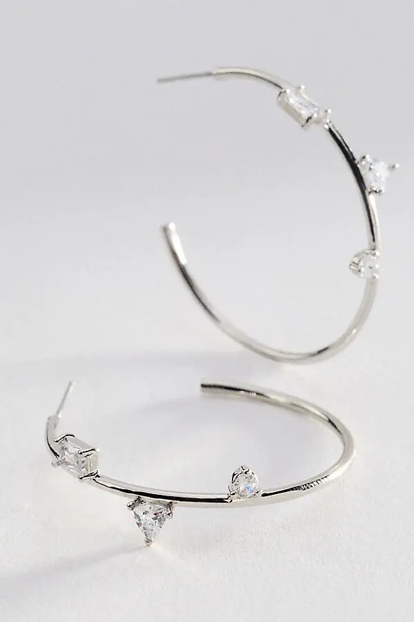 Anthropologie Tri-crystal Hoop Earrings - Silver
