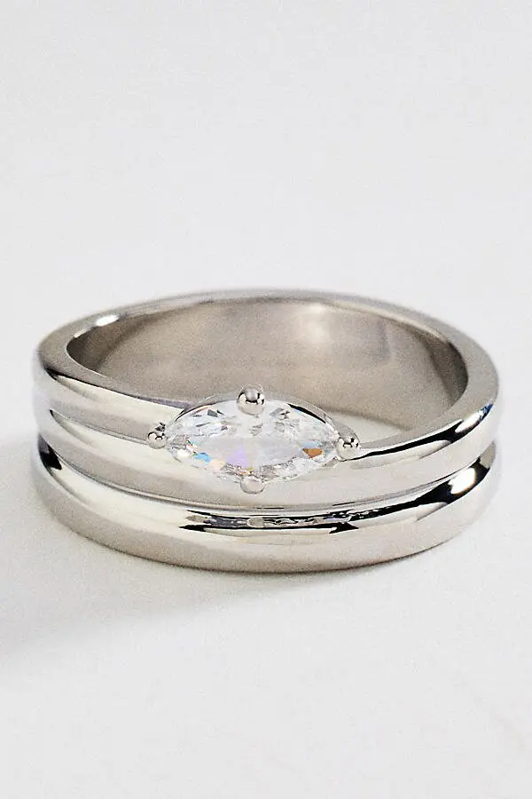 Anthropologie Suspended Crystal Ring - Silver