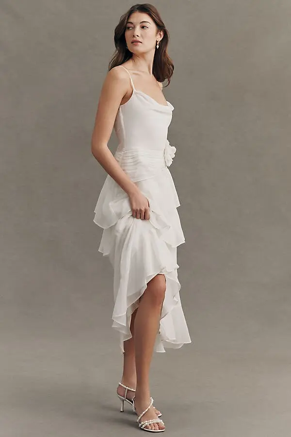 Bhldn Chiffon Tiered Rosette Midi Dress