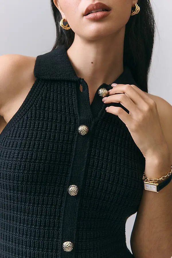 black wool knit dress Bethany Merino Wool Ribbed Swing Dress