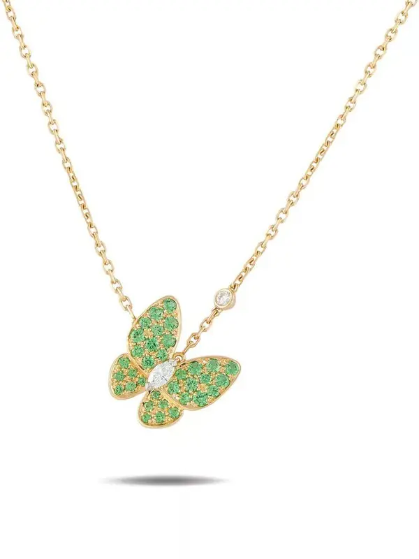 Van Cleef & Arpels Green Sapphire And Diamond Butterfly Necklace - Gold