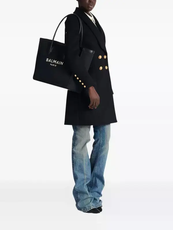 Balmain Logo-plaque Leather-trimmed Tote Bag - Black