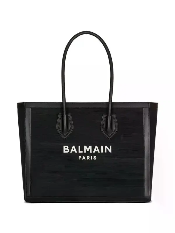 Balmain Logo-plaque Leather-trimmed Tote Bag - Black