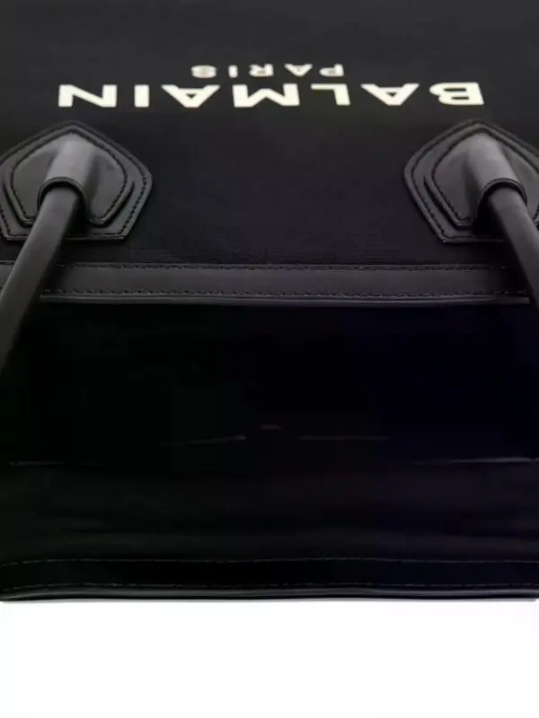 Balmain Logo-plaque Leather-trimmed Tote Bag - Black