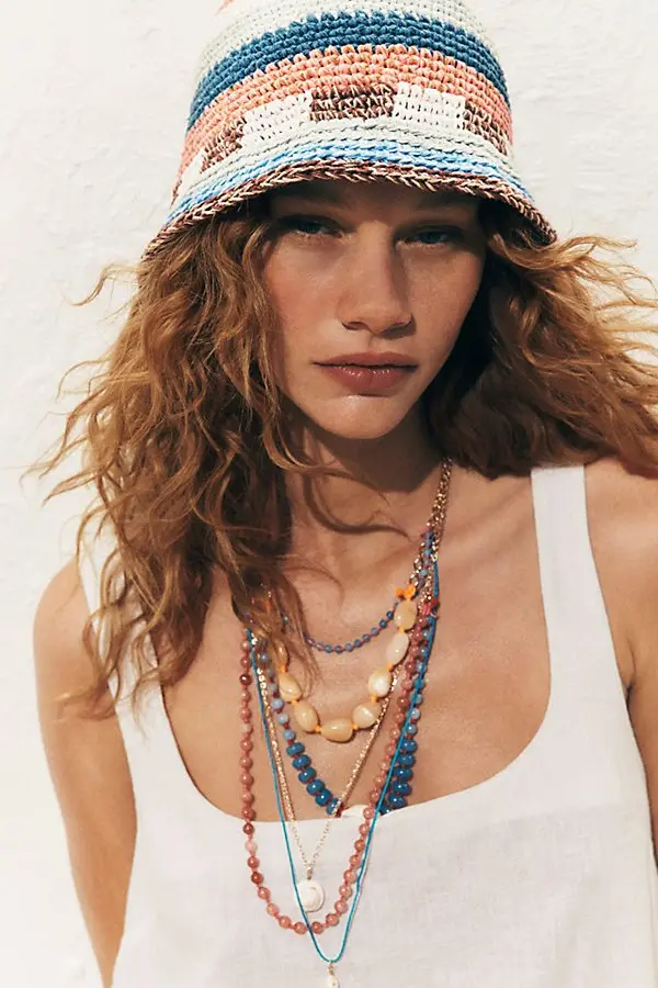 Free People Hailee Semiprecious Beaded Necklace - Azure/coral/orange