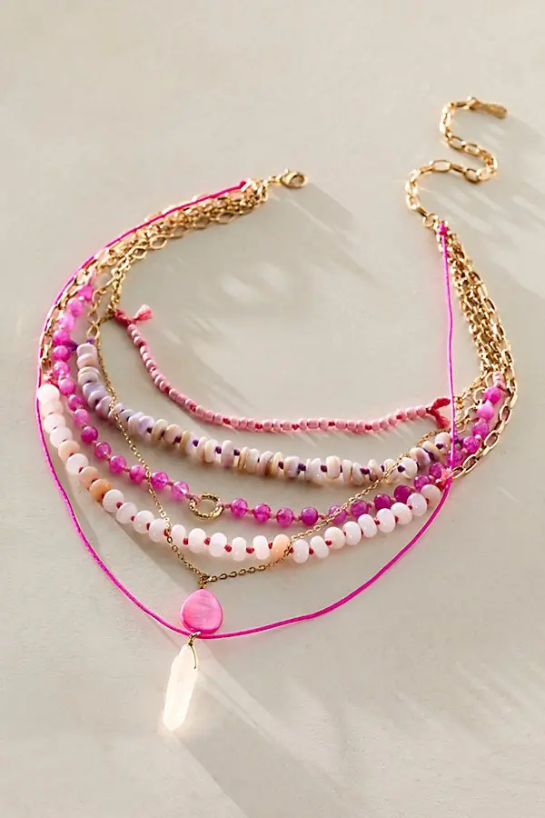 Free People Hailee Layered Beaded Necklace - Candy
