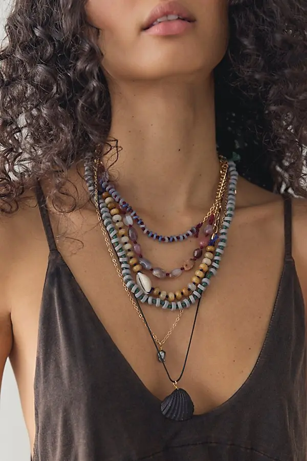 Free People Hailee Semiprecious Beaded Necklace - Pale Blue/tan