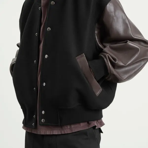 Studio Nicholson Alph Leather Wool Varsity Bomber Jacket