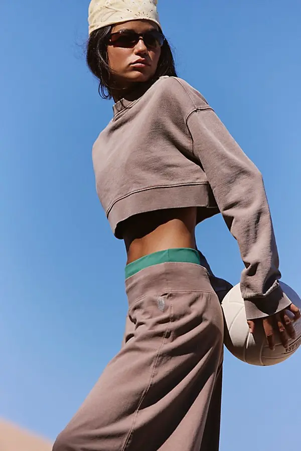 Free People Shrug It Off Cropped Pullover - Hickory