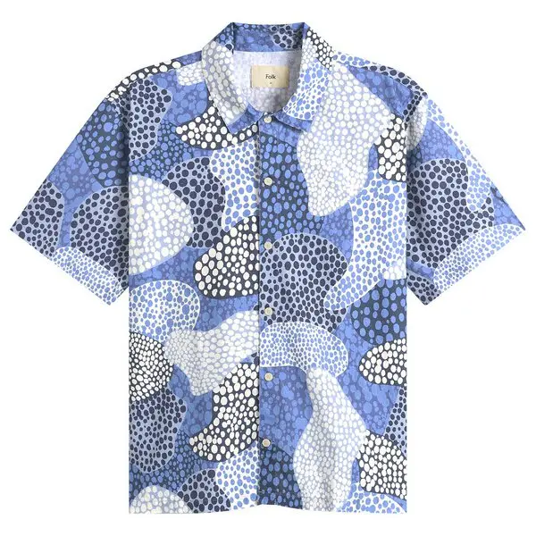 Folk Gabe Shirt - Dot Print Blue Mono