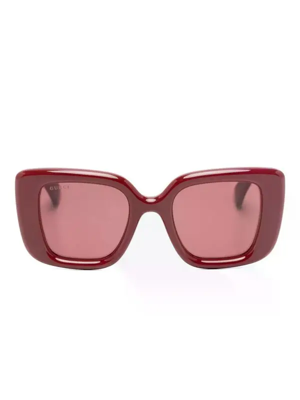 Gucci Logo Rectangle-frame Sunglasses - Red