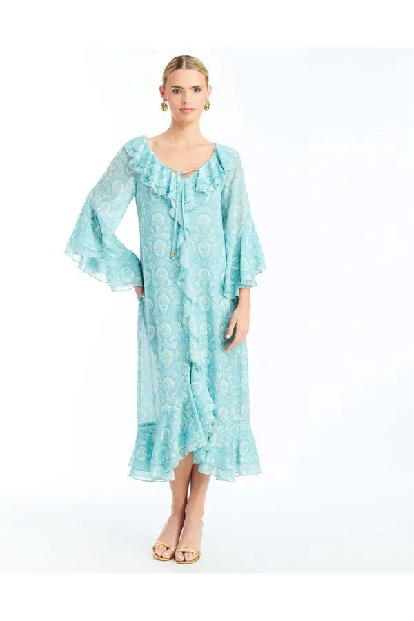 Mestiza New York Bimini Ruffle Caftan - Aqua