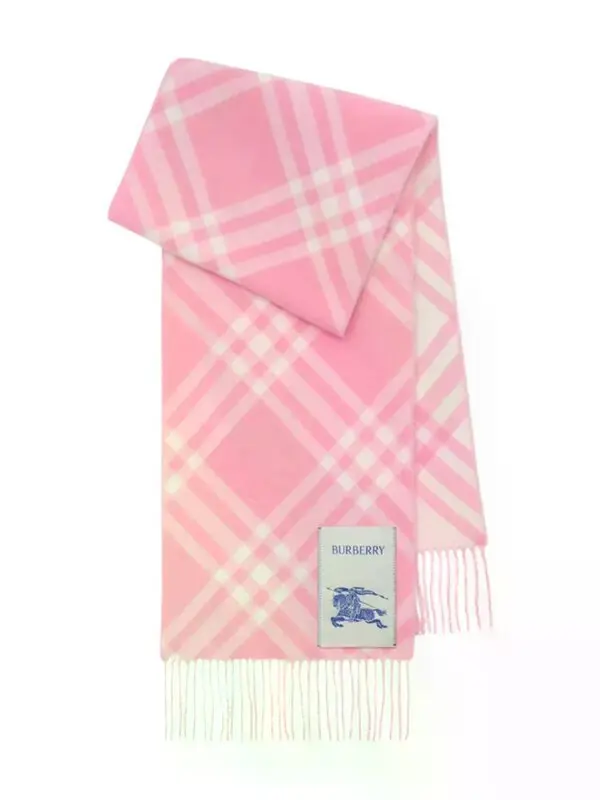 Burberry Checked Fringed Scarf - Pink