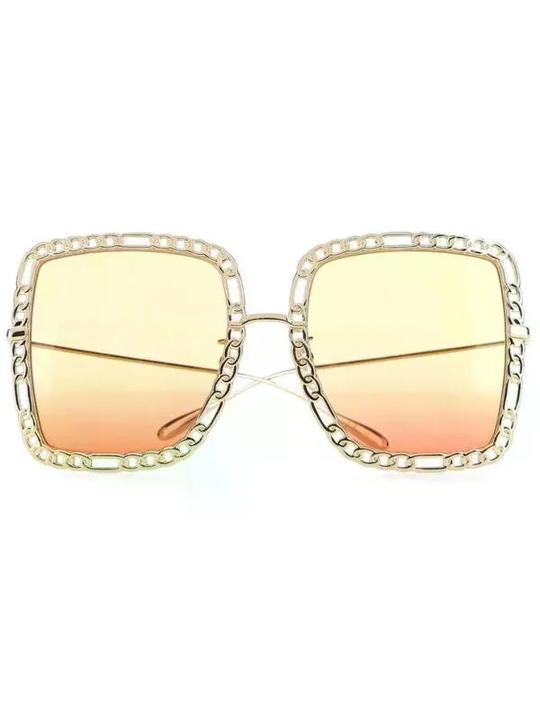 Gucci Chain-detail Square-frame Sunglasses - Gold