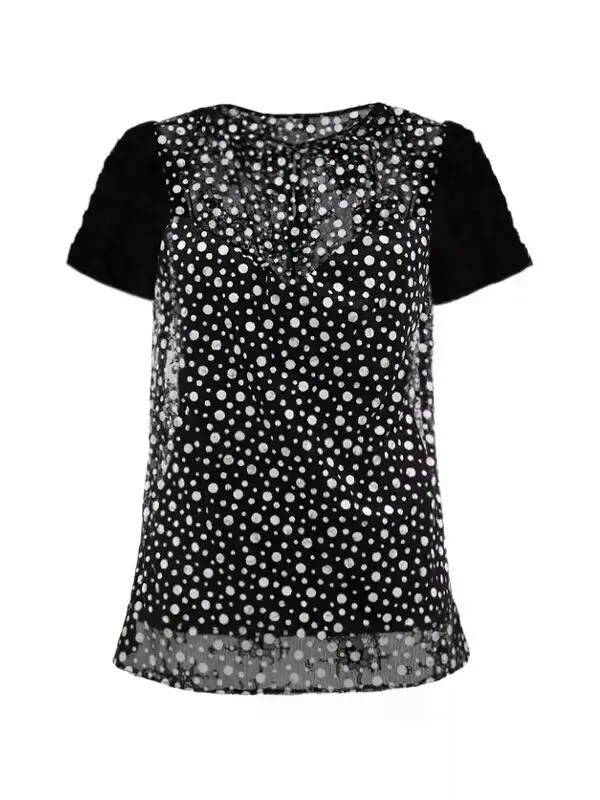 GEMY MAALOUF Polka Dot Mesh Blouse