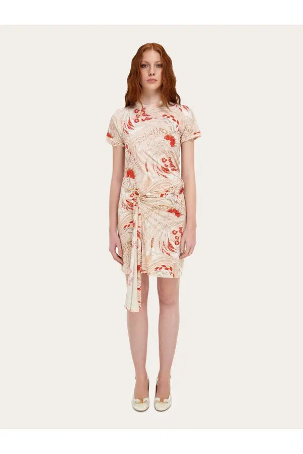 FERRAGAMO Draped Jersey Dress - Neutral / Floral