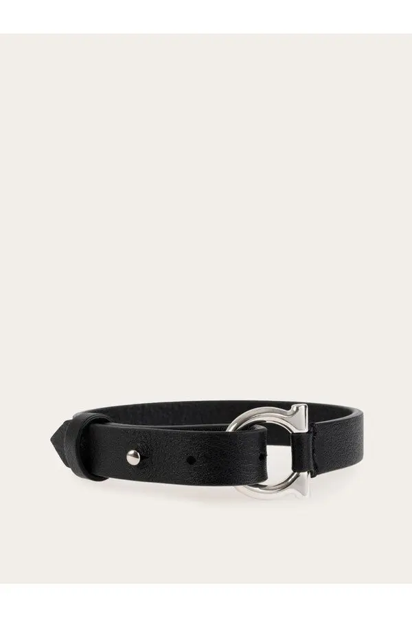 FERRAGAMO Gancini Leather Bracelet - Silver