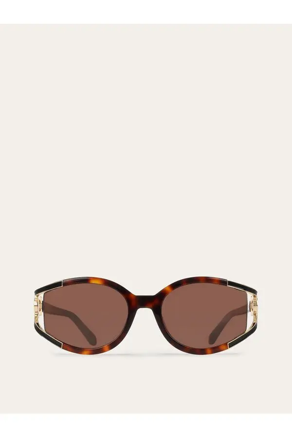 FERRAGAMO Acetate Oval Sunglasses - Natural