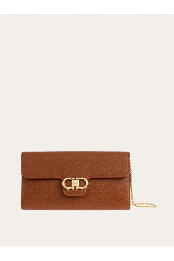 FERRAGAMO Gancini Wallet With Shoulder Strap - Brown
