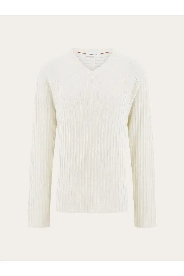 FERRAGAMO Lightweight V-neck Sweater - Natural