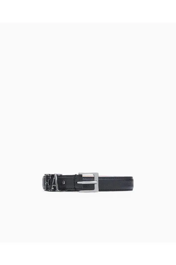 Emporio Armani Micro-grained Leather Belt With Ea Buckle - Black