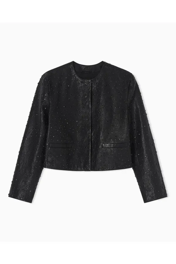 Emporio Armani Boxy Nappa Lambskin Jacket With Crystals
