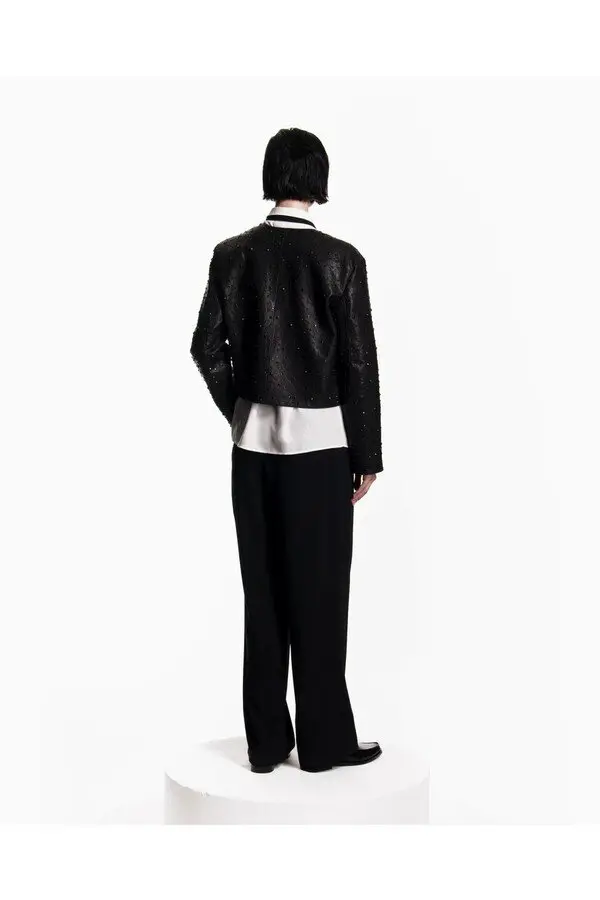 Emporio Armani Boxy Nappa Lambskin Jacket With Crystals