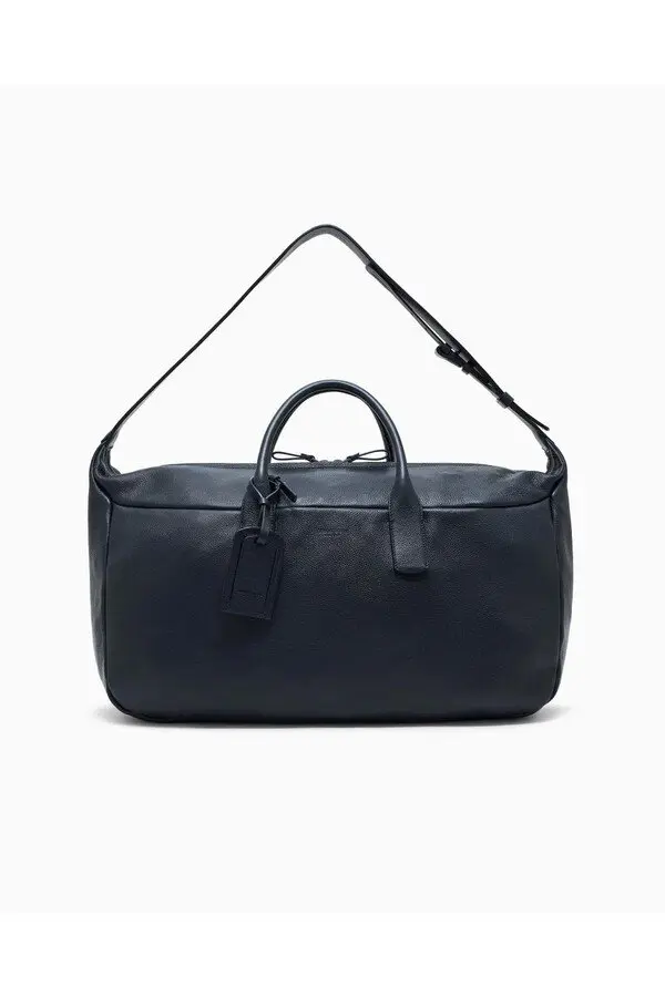 Giorgio Armani Pebbled Leather Duffle Bag - Navy