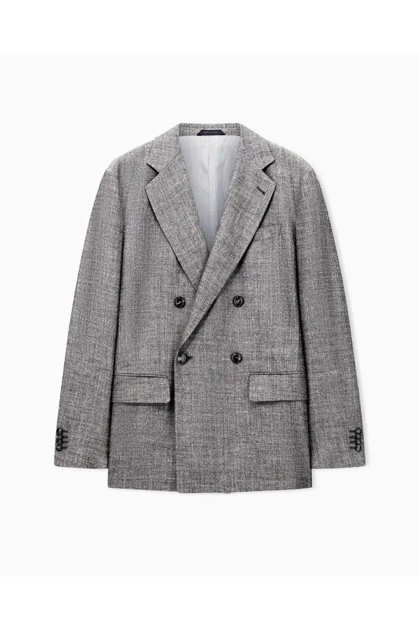 Giorgio Armani Homespun Double-breasted Jacket - Natural