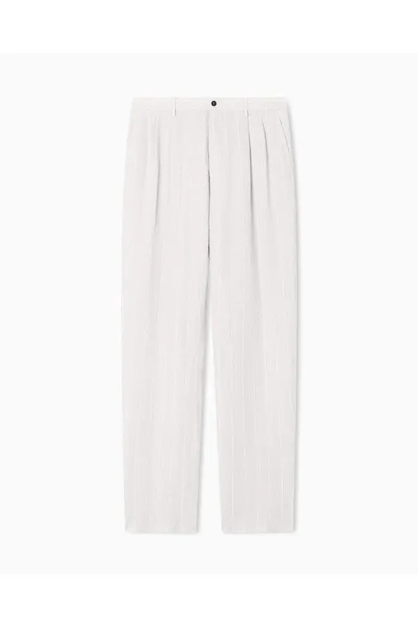 Giorgio Armani Linen Pinstripe Trousers - Red