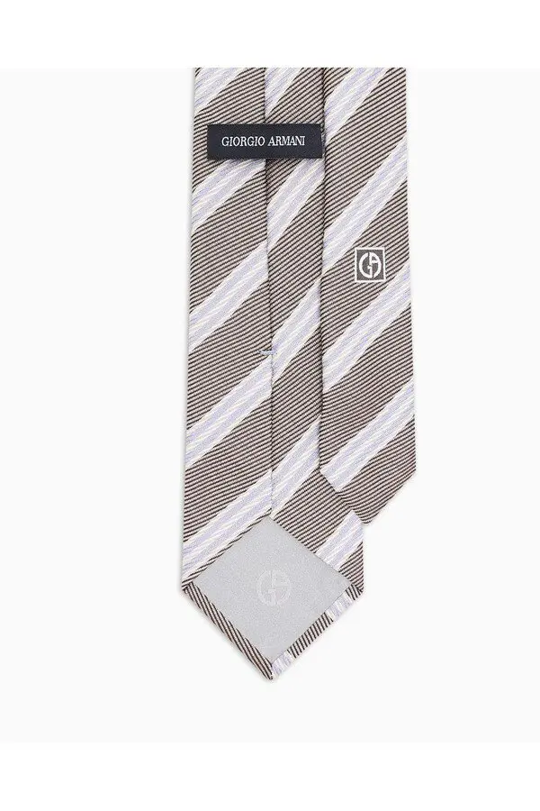 Giorgio Armani Silk Neck Tie With Jacquard Stripes - Grey