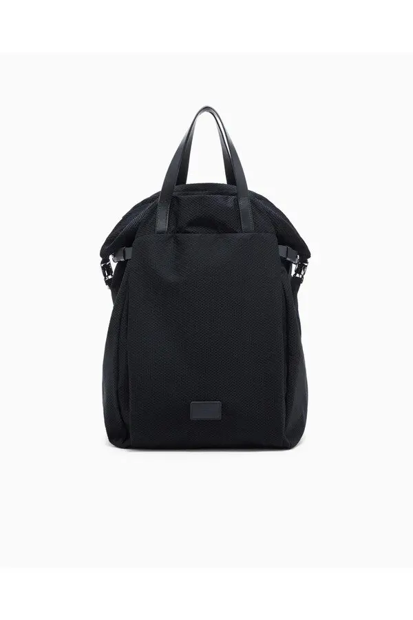 Giorgio Armani Mesh And Leather Backpack - Black