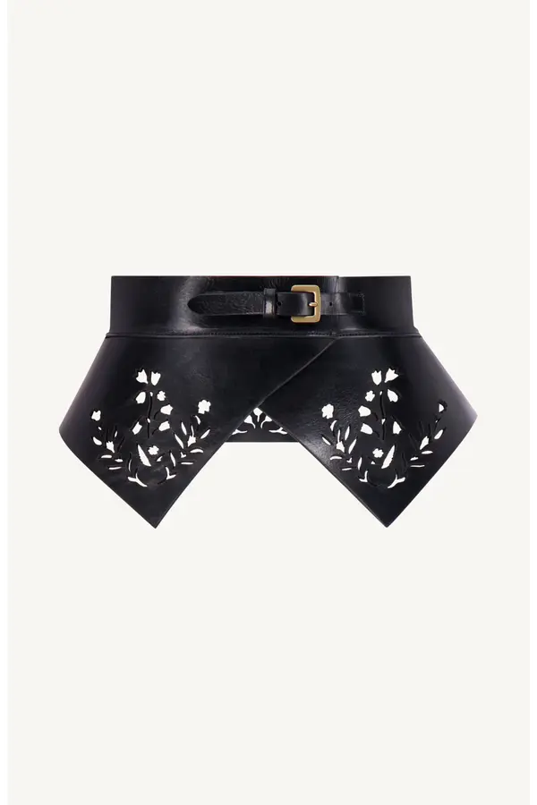 Lela Rose Leather Floral Lasercut Belt - Black