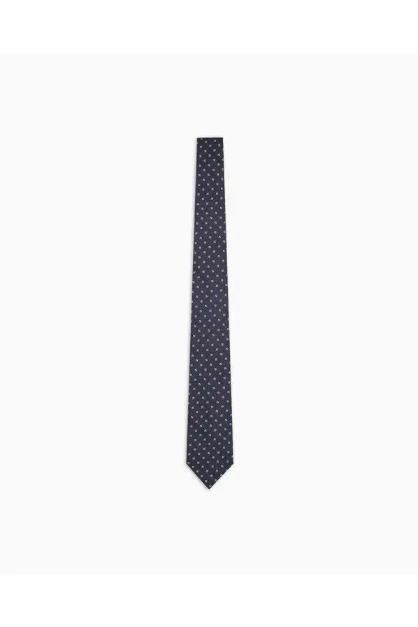 Emporio Armani Pure Silk Jacquard Micro-pattern Standard Neck Tie - Navy
