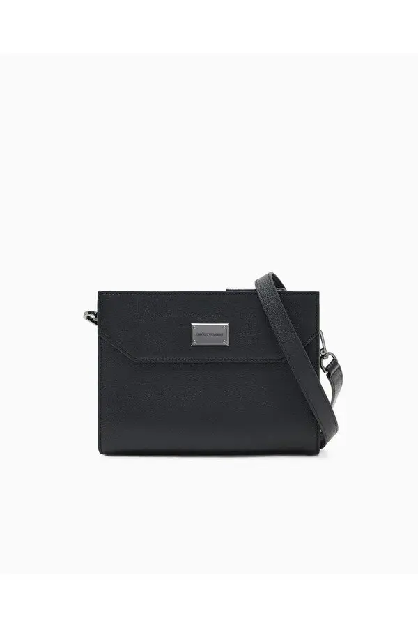 Emporio Armani Shoulder Bag In Tumbled Leather - Black