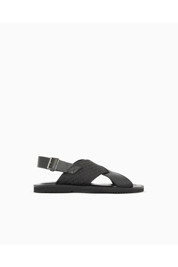 Emporio Armani Leather And Jacquard Cross-over Sandals - Black