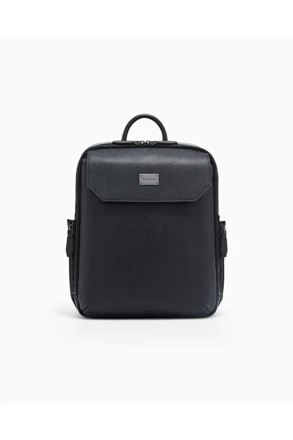 Emporio Armani Tumbled Leather Backpack - Black