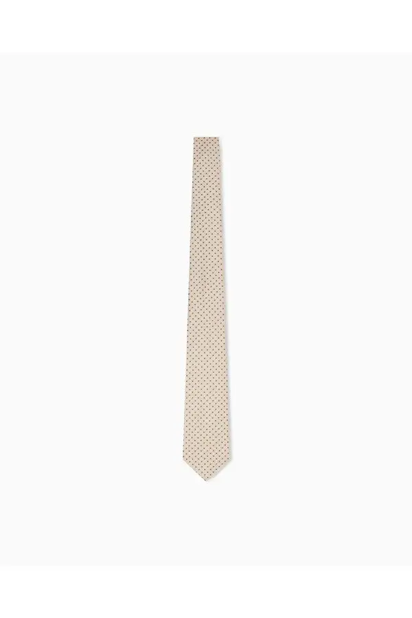 Emporio Armani Pure Silk Neck Tie With Jacquard Motif - Beige