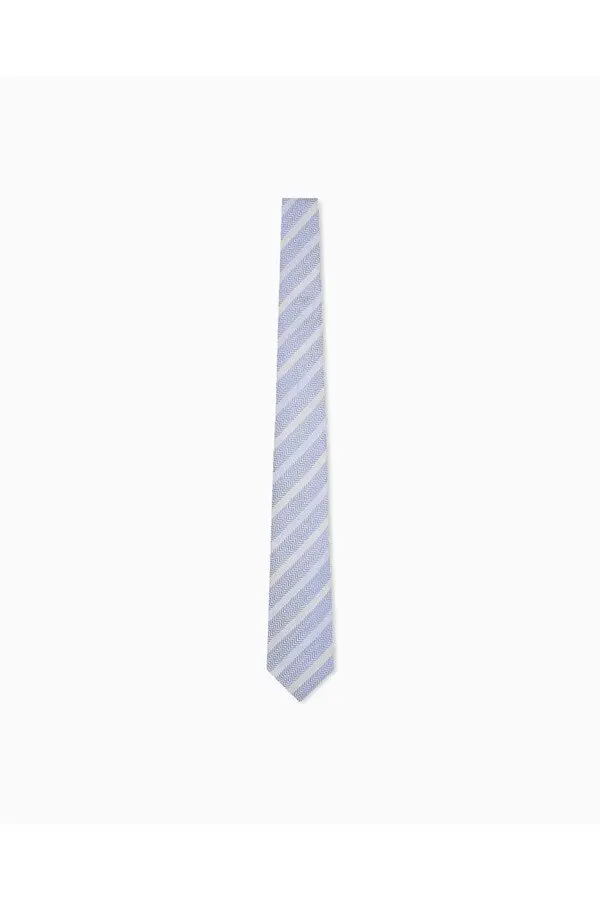 Emporio Armani Pure Silk Jacquard Stripe And Chevron Neck Tie - Grey