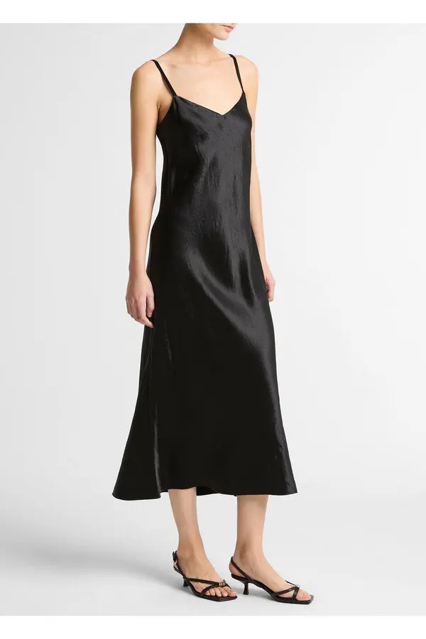 Vince Satin V-neck Slip Dress - Black