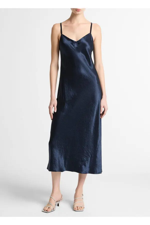 Vince Satin V-neck Slip Dress - Black