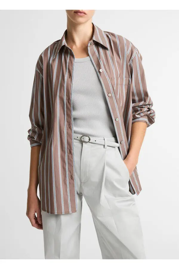 Vince Striped Cotton-blend Button-front Shirt - Brown